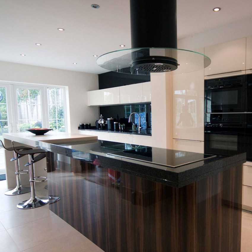 90cm Round Island Cooker Hood Black Powerful Motor